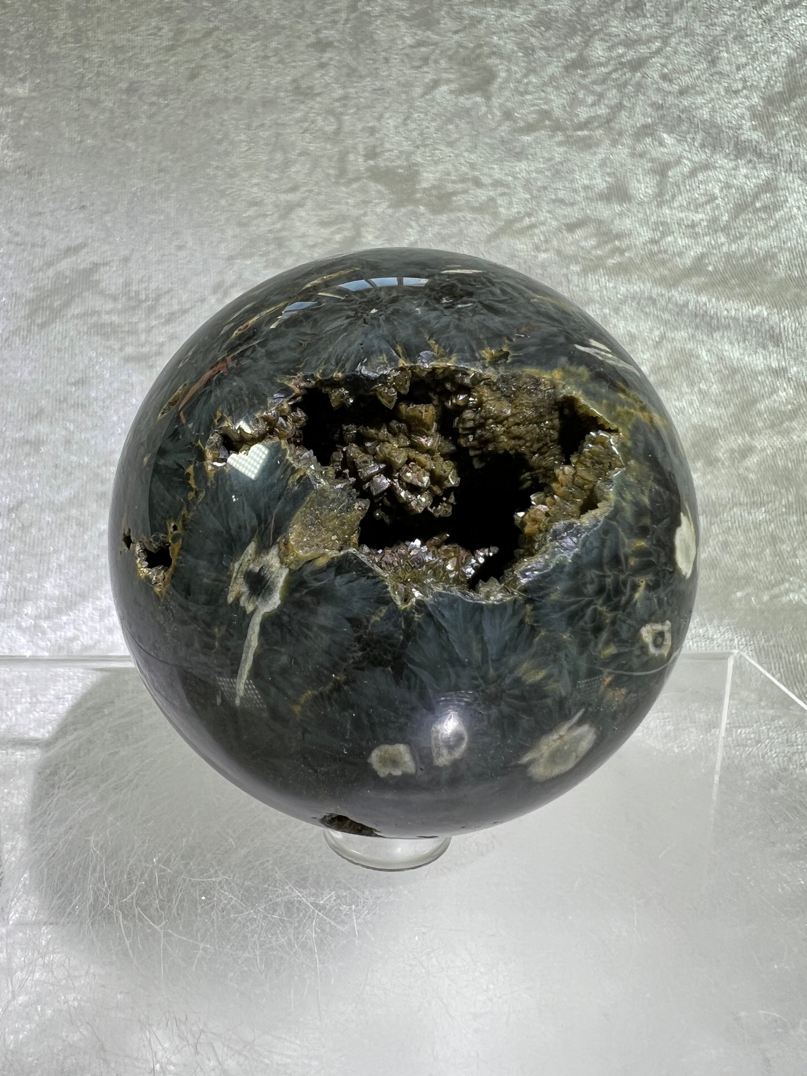 Ocean Jasper Sphere. 69mm. Crazy Green Druzy. Stunning And Unique Disp ...