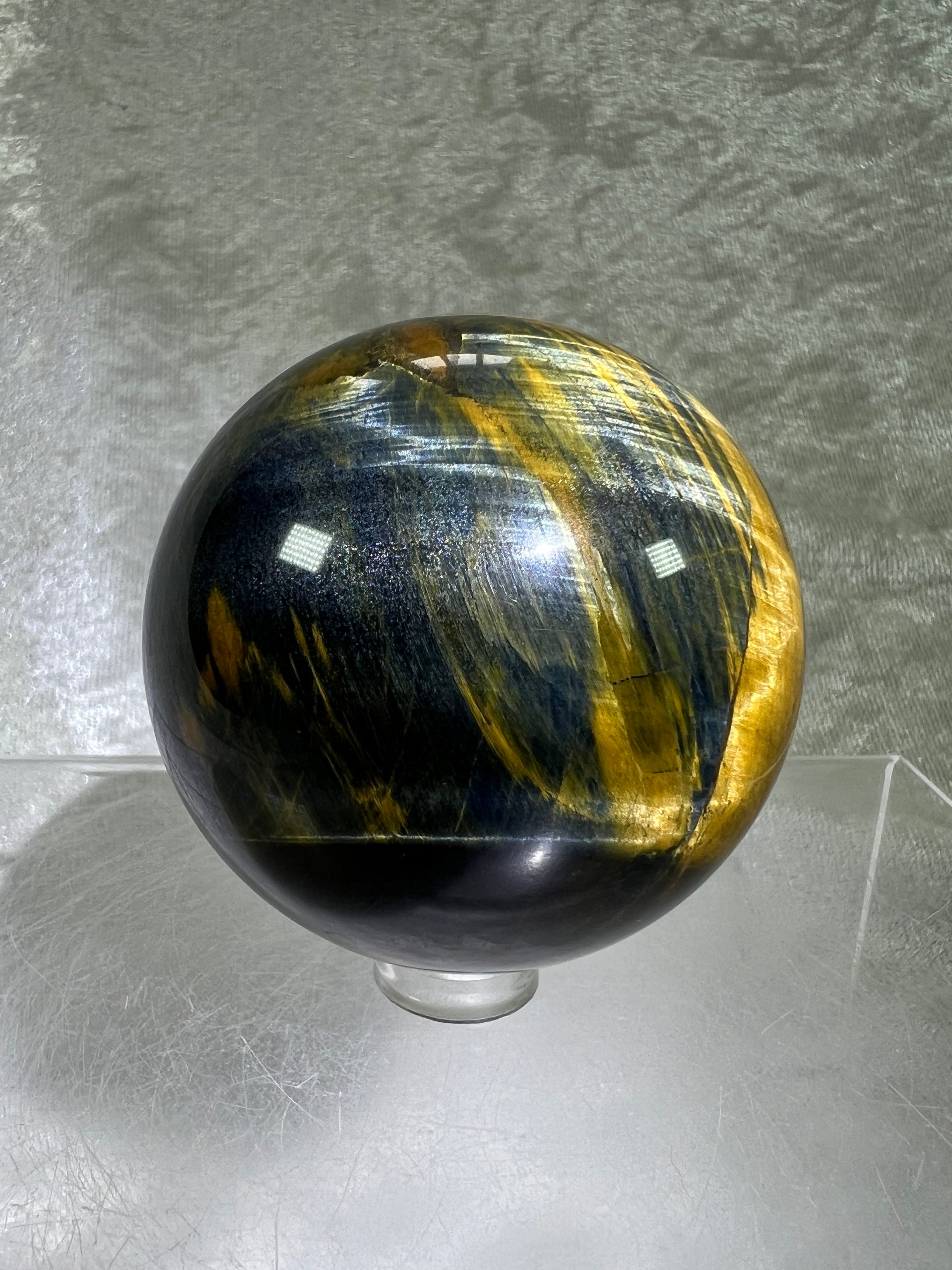 Blue Tigers Eye Sphere. Rare Blue And Gold Hawks Eye Crystal. Beautifu ...
