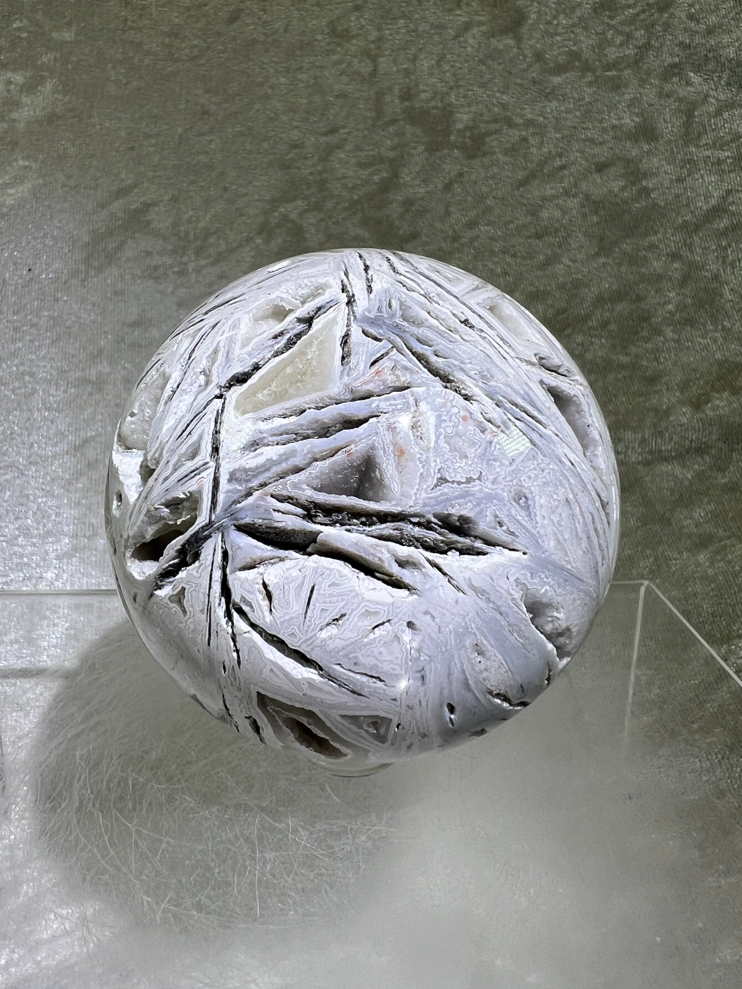 White Mexican Crazy Lace Sphere. 73mm. Stunning Sugar Druzy Sphere. In ...