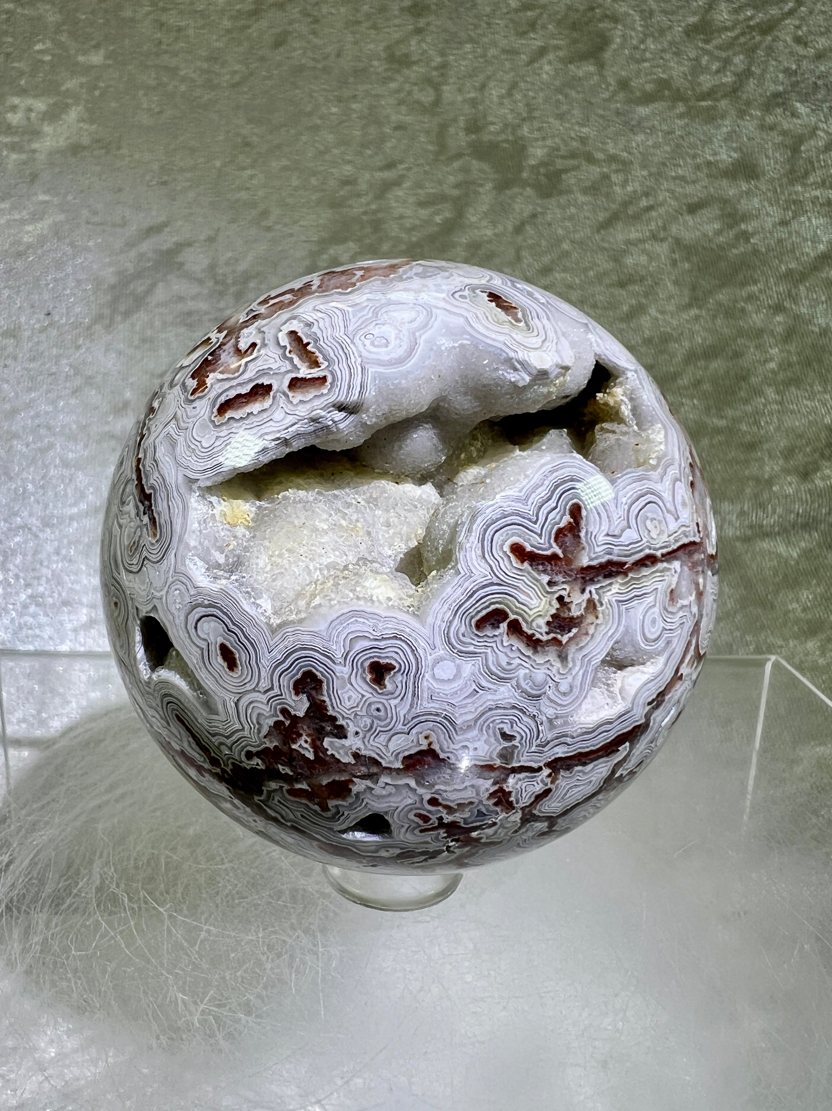 Mexican Crazy Lace Agate Sphere. 65mm. Incredible Sugar Druzy. High Qu ...